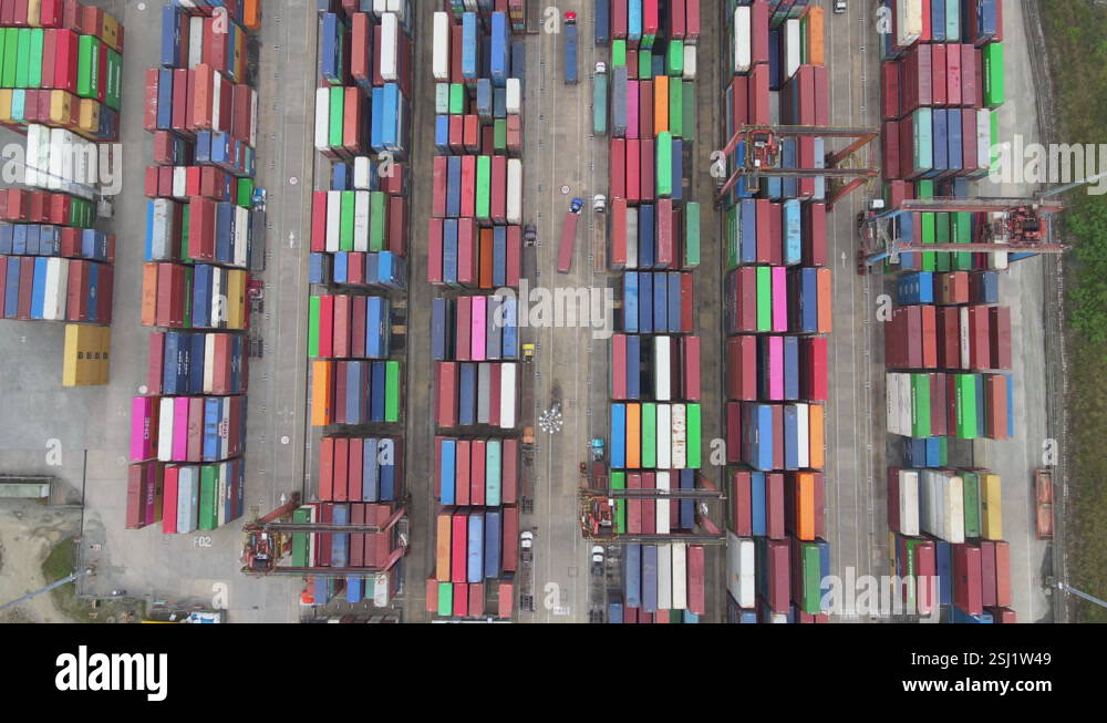 Aerial view of bustling container terminal at Colombia's busiest port ...