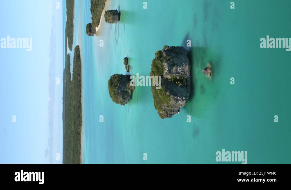 Small islets in iconic Upi Bay on the Isle of Pines - aerial in ...