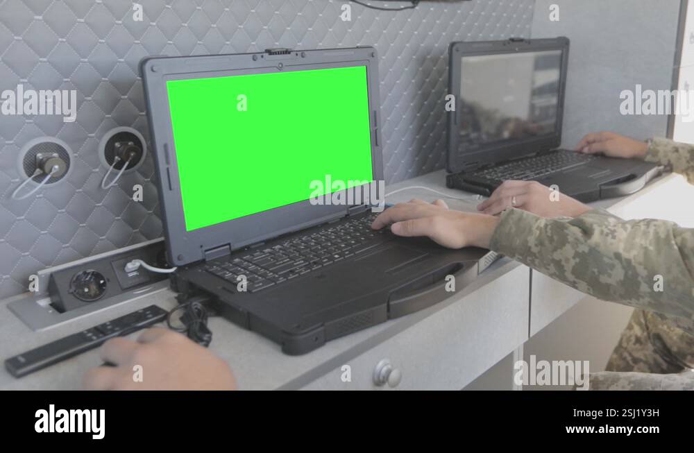 Military drone control. Military drone control point. A military man ...