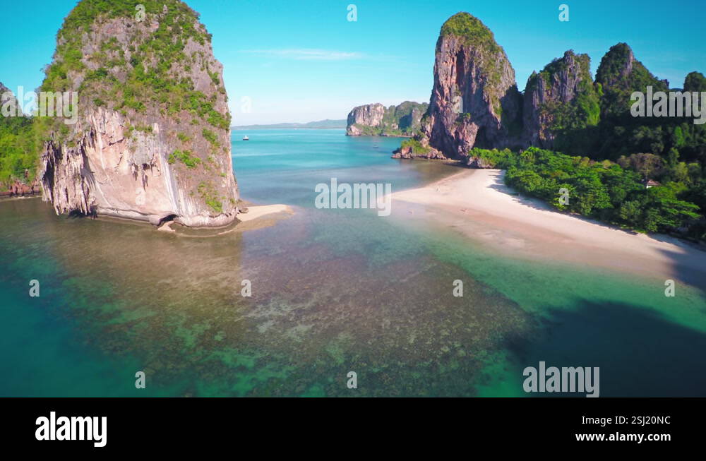Flying over Pranang beach in Thailand Stock Video Footage - Alamy