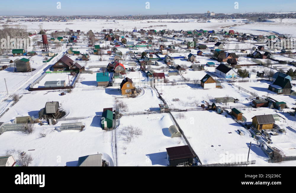 Flying over Houses in the Private Sector of the Village. Siberia ...