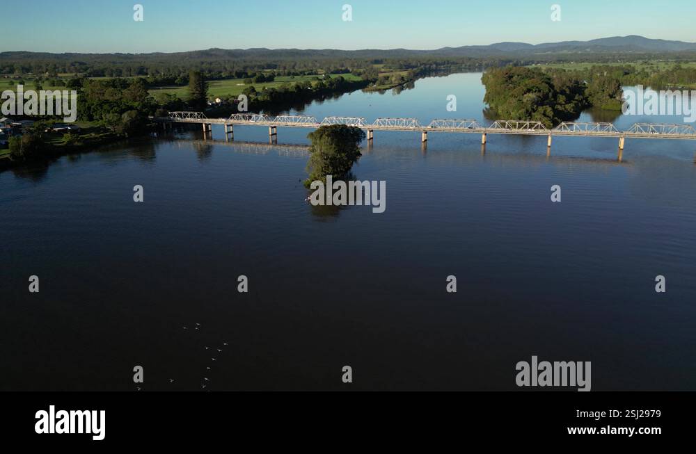 Aerials views over Taree, the Manning River and Martin Bridge, New ...