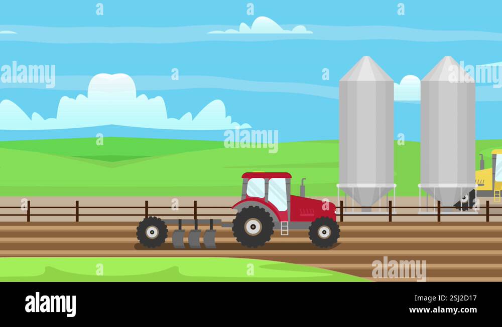Loop animation of tractor driving at farm Stock Video Footage - Alamy