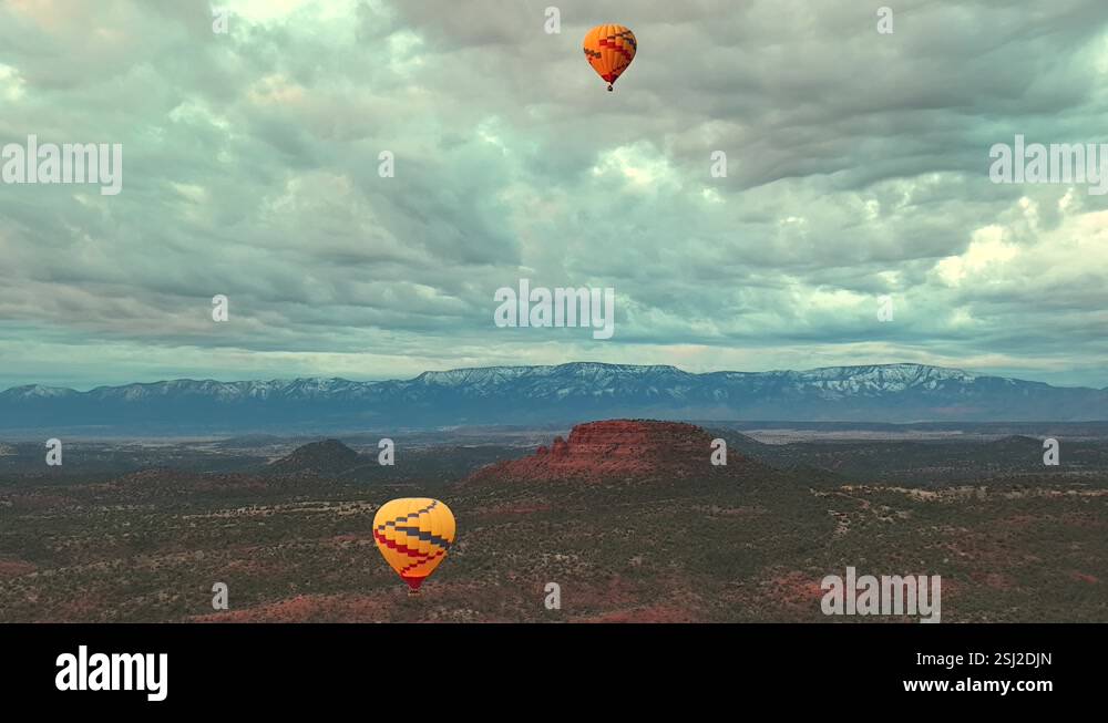 Hot Air Balloon Ride Over Scenic Landscape Of Sedona In Arizona - drone ...