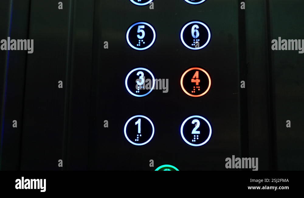 Glowing buttons in the elevator, a red button with the number four, the ...
