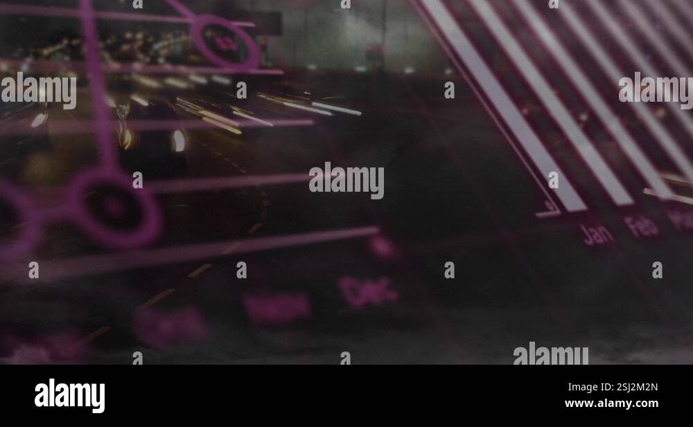 Animation of numbers, data processing and statistics over traffic in ...