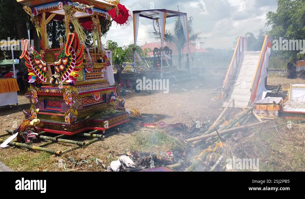 Static Shot of Smoke Coming from the Dying-out Cremation at the Pelebon ...