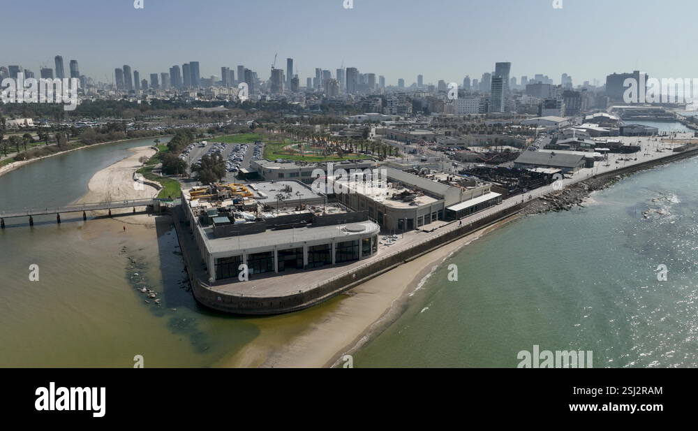 Aerial footage of the Tel Aviv Port Promenade Stock Video Footage - Alamy