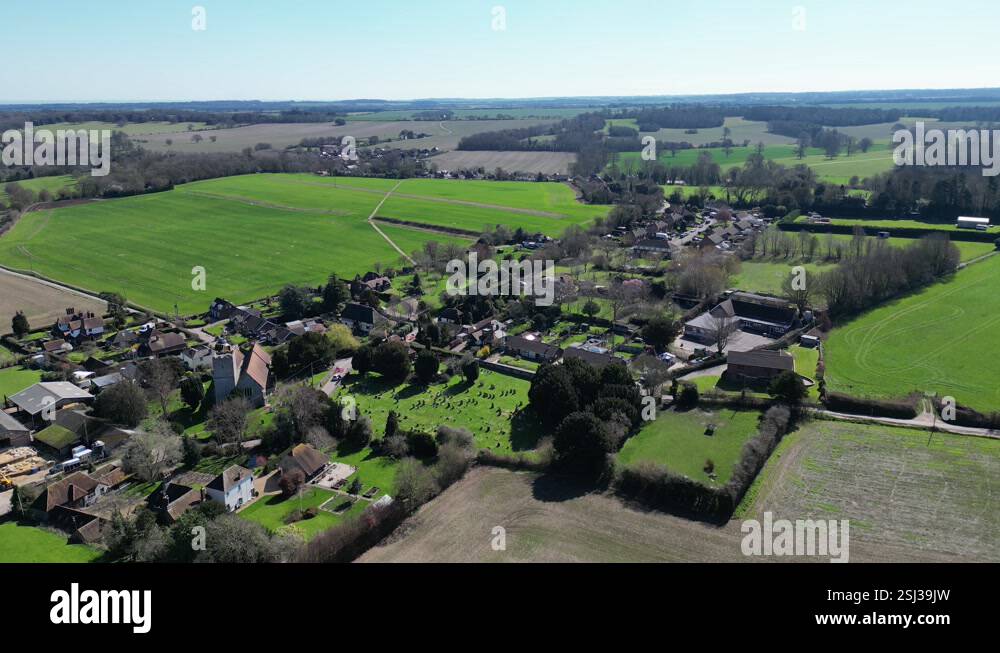 A drone flies high above the Kent village of Nonington, providing a ...