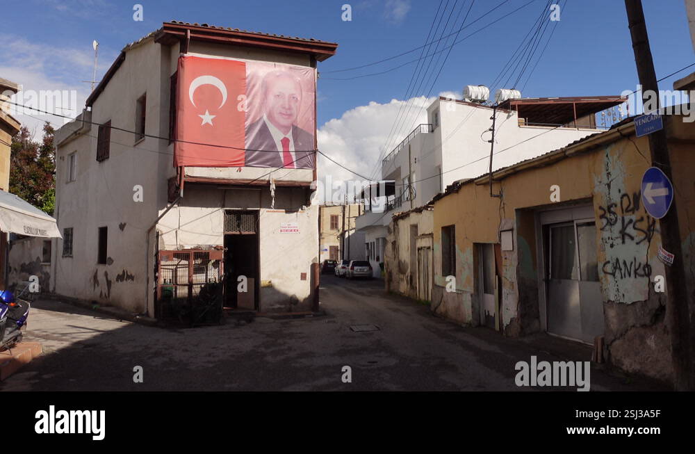 Photo of Turkish president Erdogan on a house in Northern Nicosia ...