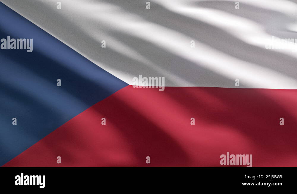Waving the flag of the Czech Republic with red white stripes and blue ...