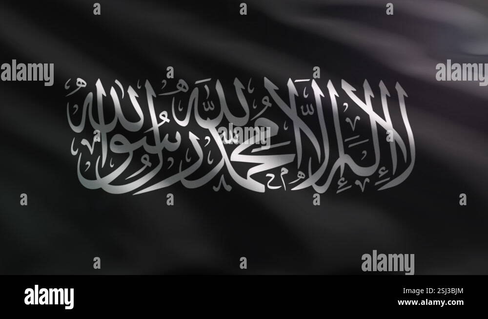 Waving the black Al-Qaeda symbol flag representing terrorism in the ...