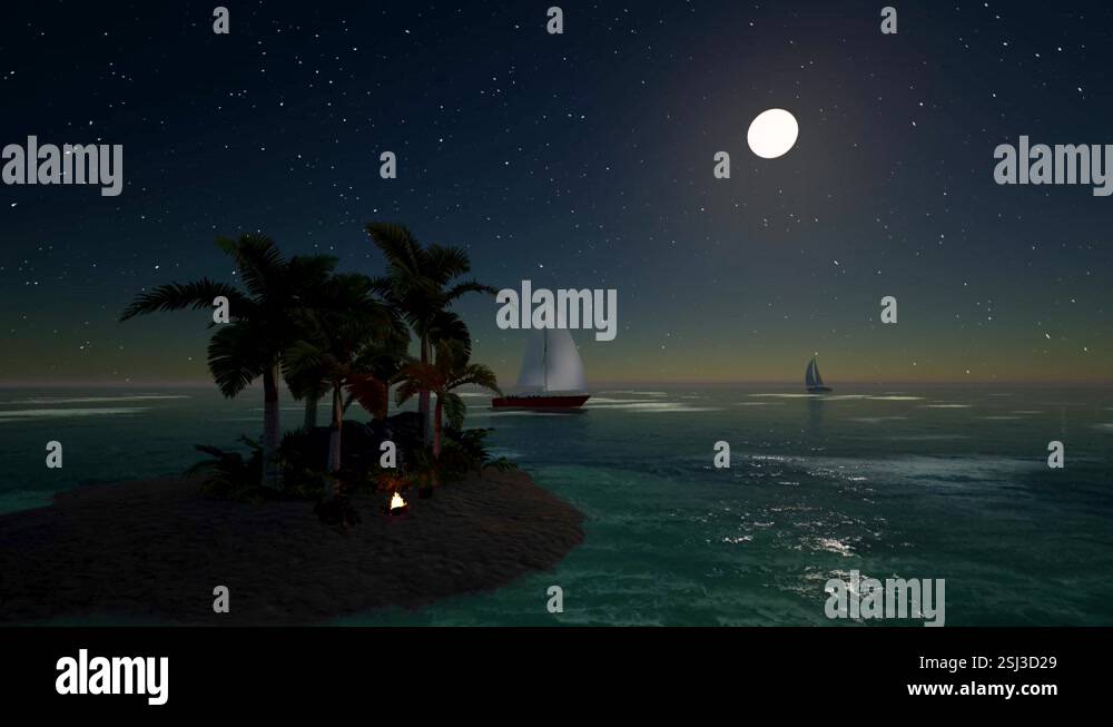 Small Island With A Calming Campfire, In The Middle Of The Ocean At ...