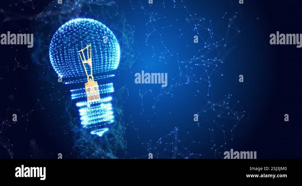 Animation of light bulb spinning with network of connections on blue ...
