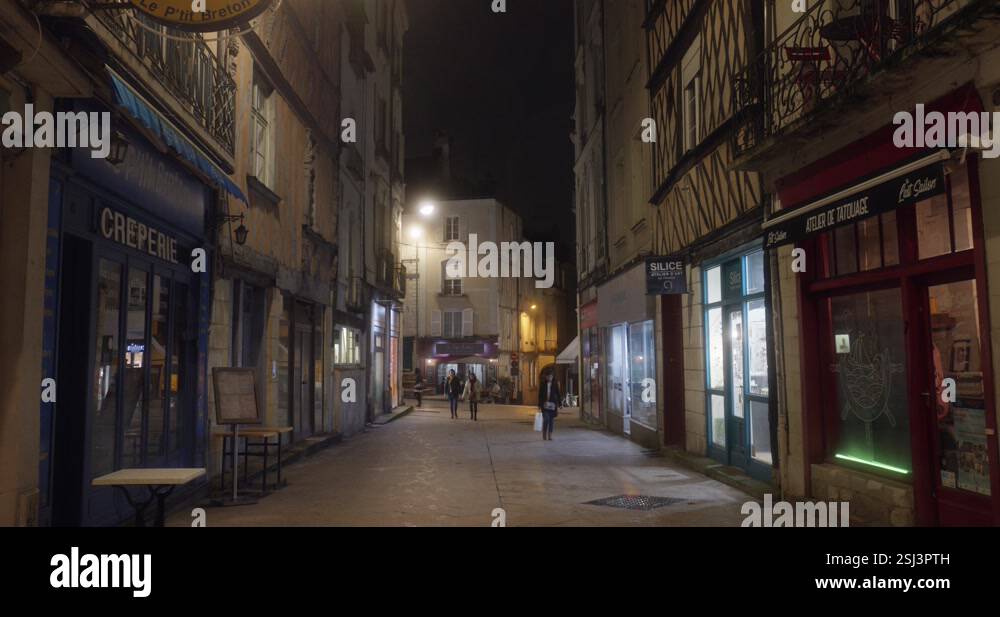 Uncrowded Street At Night In The Historic Old Town Of Angers In France ...