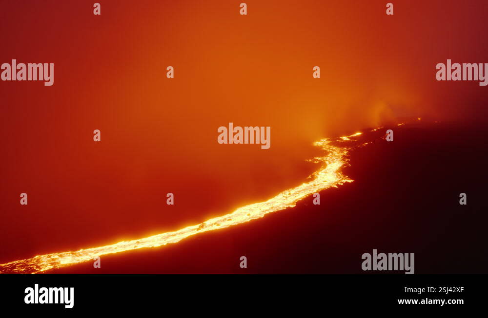 Crazy flyover above lava river flowing from crater, Hawaii Island ...