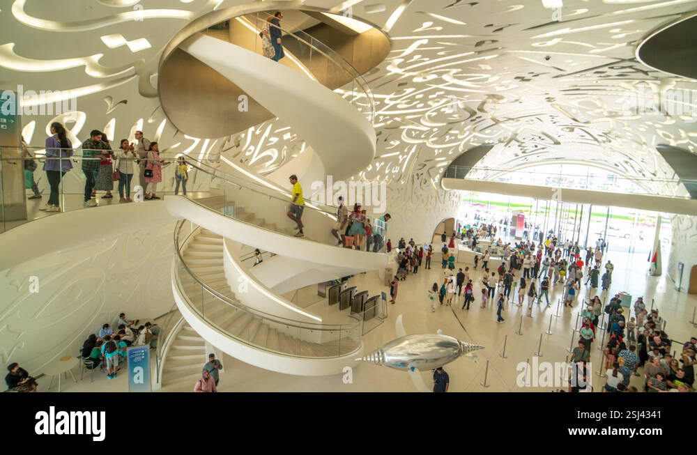 Timelapse view on Spiral staircase inside the Museum of the Future in ...