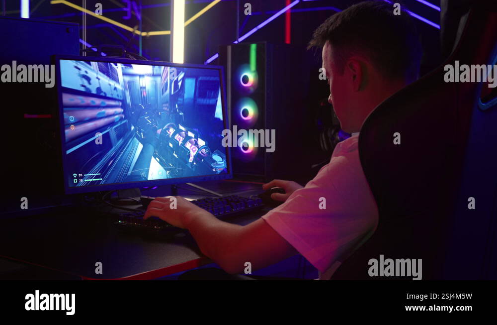 Using a sci-fi rifle gun in the first-person fantasy shooter computer ...