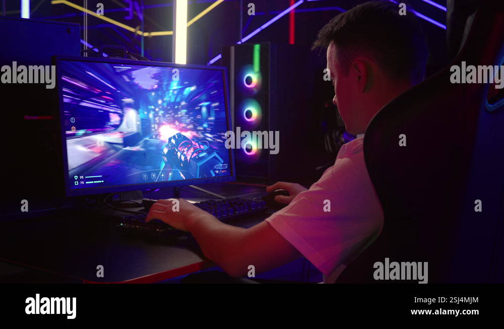 Computer graphics of the futuristic sci-fi first person shooter combat ...