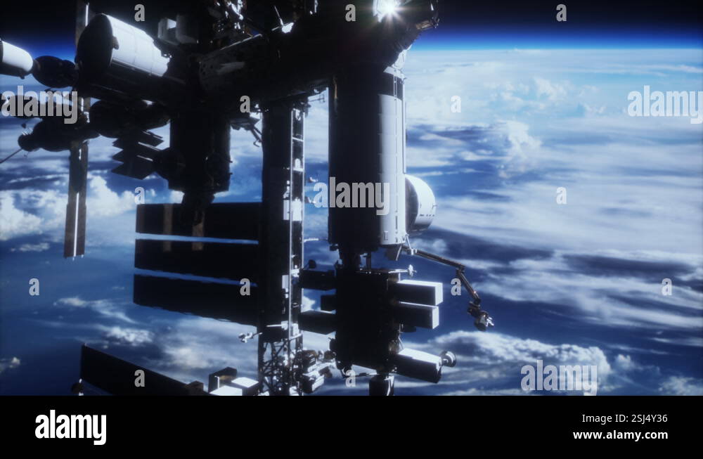 International space station on orbit of Earth planet view from outer ...