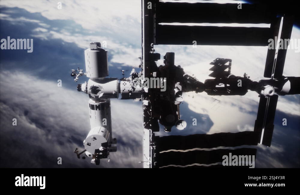 International Space Station Rotates Solar Panels In Outer Space Stock ...