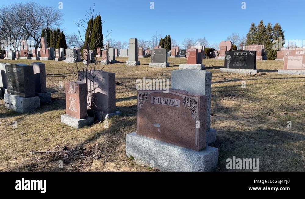 Empty Cemetery With Christian Tomb Stones During Spring Season Stock ...