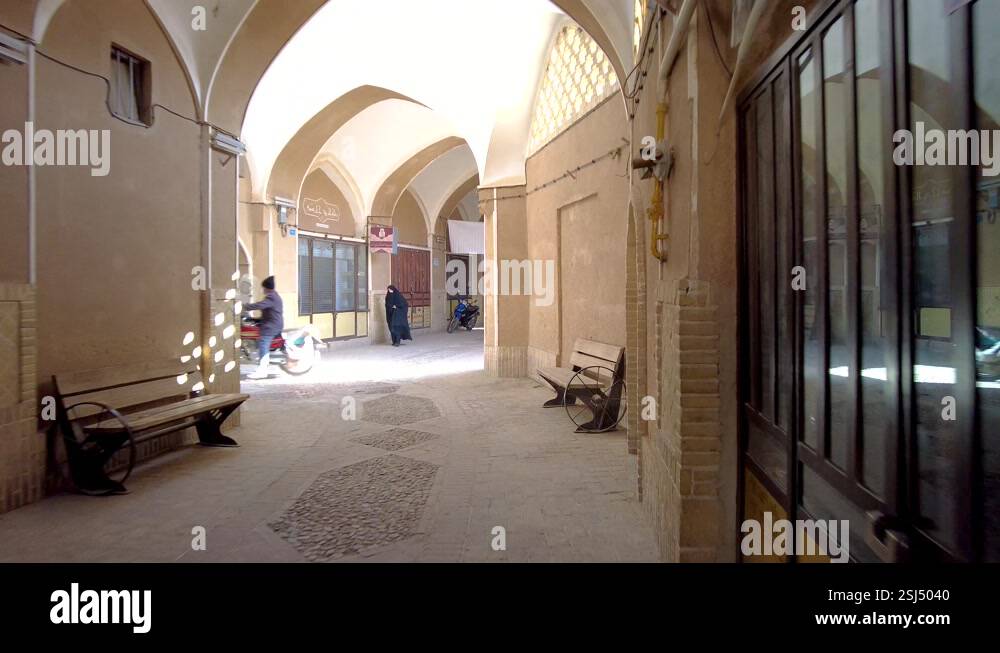 Walking in a Traditional Persian market bazaar mall brown white color ...