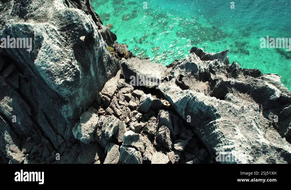 The Big Lagoon 4k Drone Downward pan Cliff in Palawan Philippines Stock ...