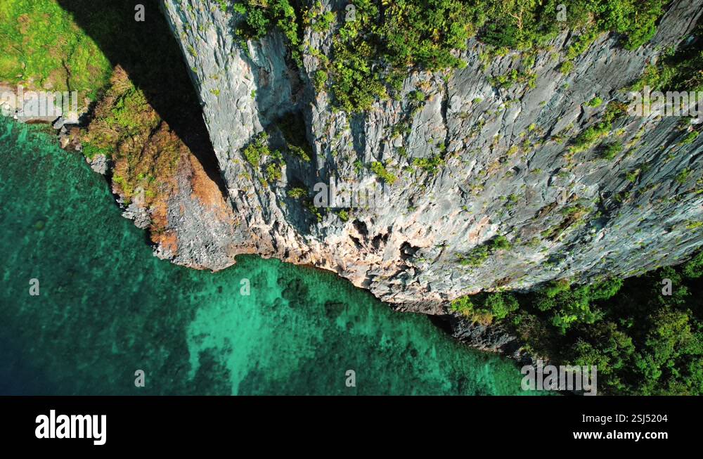 Inatula Island 4k Drone Downward Pan of Cliff Face in Palawan ...