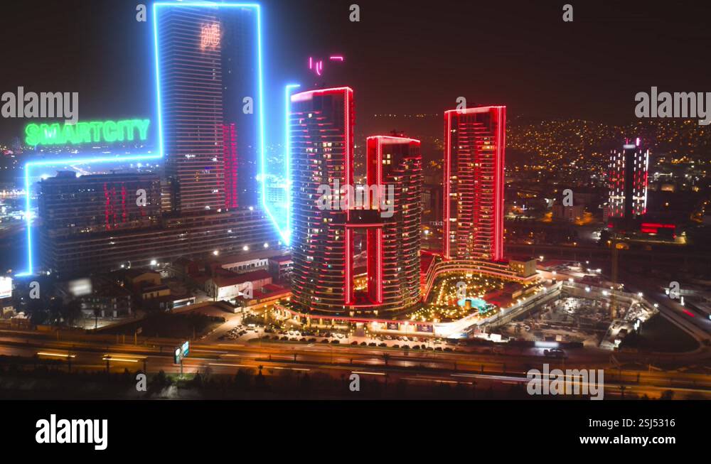 Futuristic Aerial Smart city IOT internet of things ICT. Digital ...