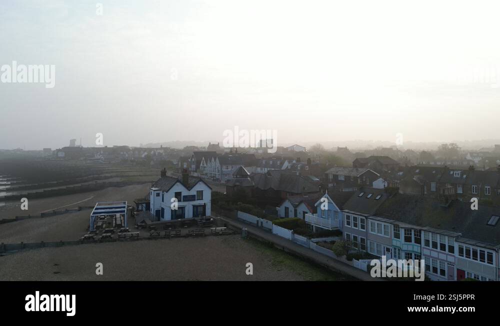 Aerial Establisher of Whitstable Town Misty Sunrise Stock Video Footage ...