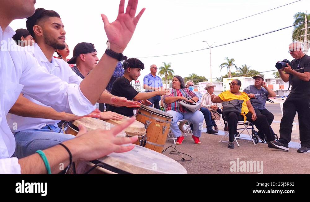 Group of Young Adults Playing Bomba Y Plena Instruments on Puertorican ...