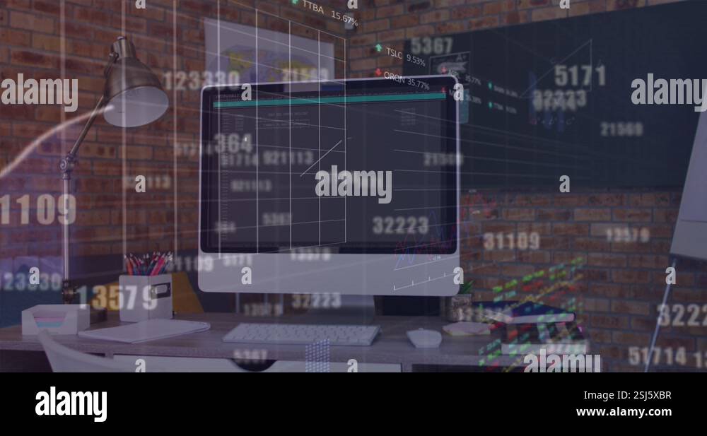 Animation of changing numbers and stock market data processing against computer Stock Video ...