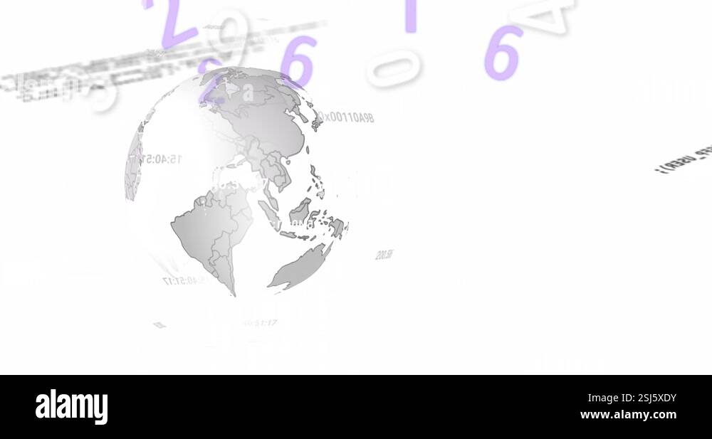 Animation of changing numbers and data processing over spinning globe ...