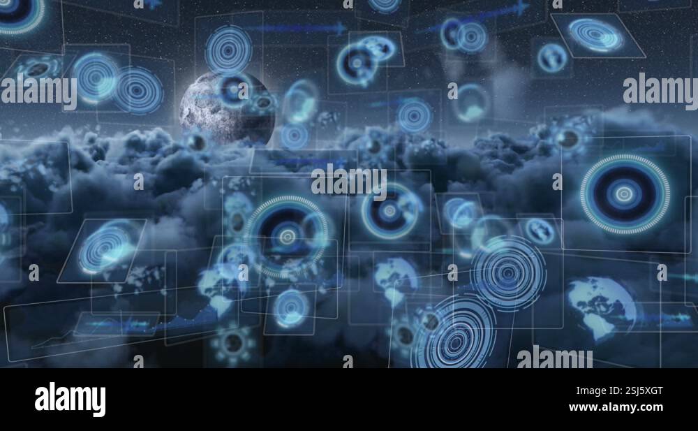 Animation of data processing over sky with clouds and moon Stock Video Footage - Alamy