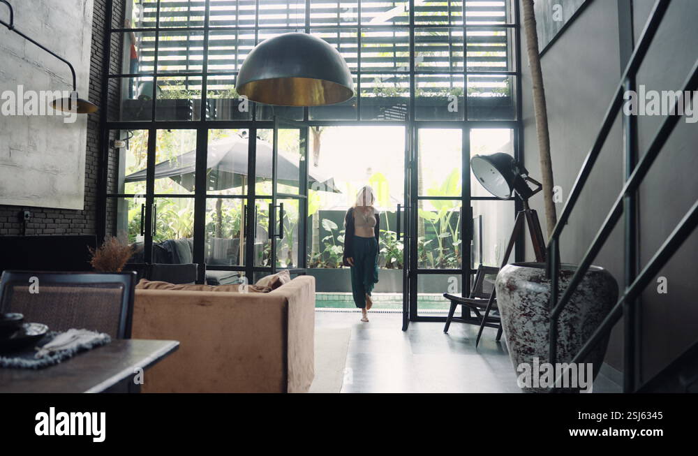 Young woman relaxing at home alone, single independent woman. Real ...