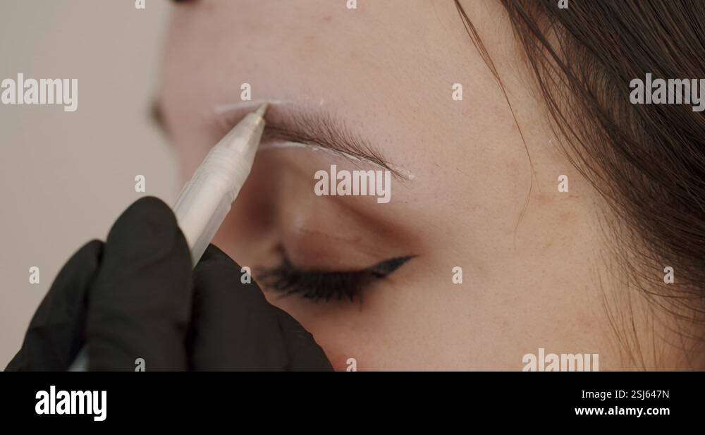 Building the Shape of Eyebrows, Tint Procedure of Natural Henna, Close ...