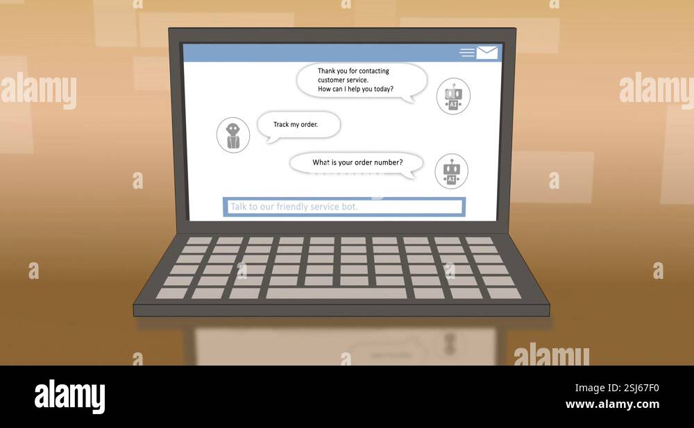 Animation of laptop with online ai chat over shapes on brown background ...