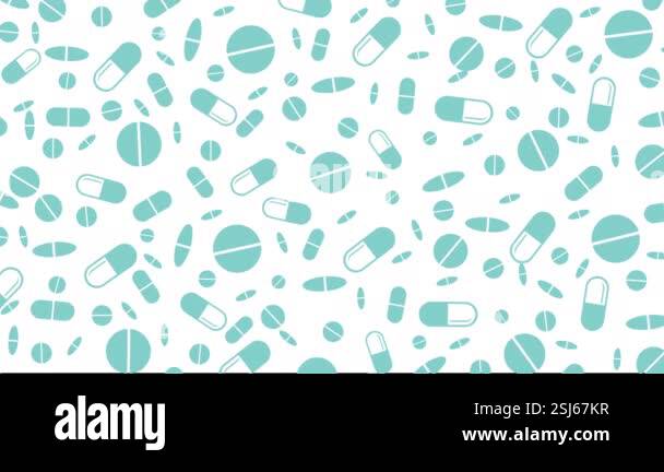 Seamless pattern with medicines, capsules, medicaments, drugs, pills ...