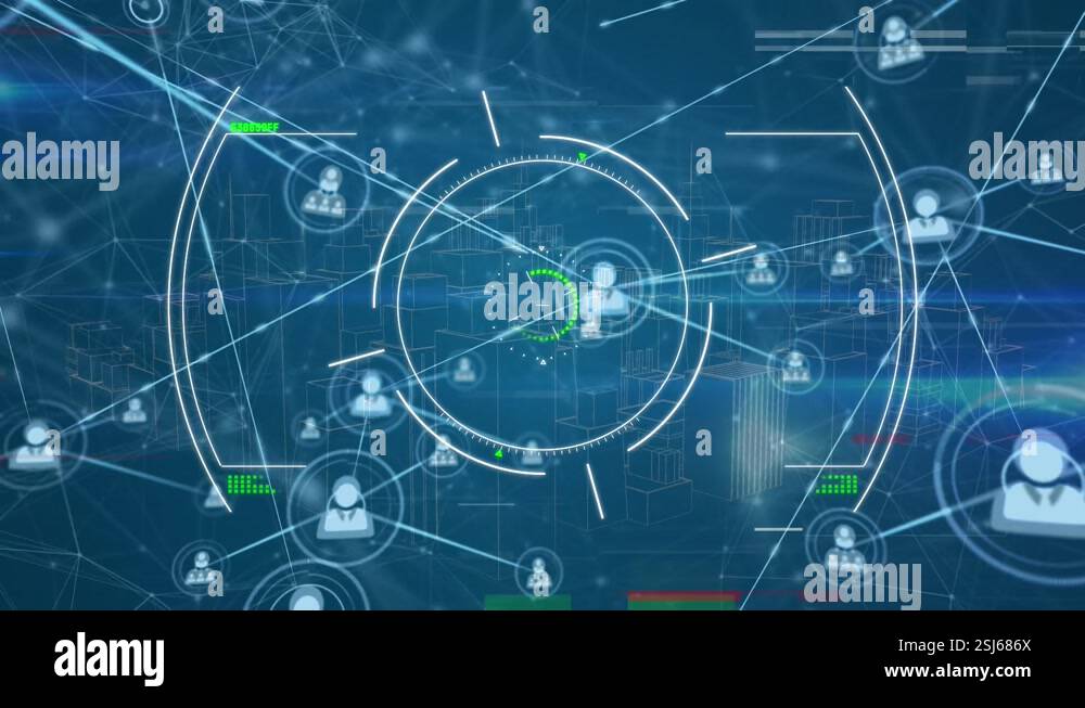 Animation of profile icons connecting with lines with scanner over 3d model of Stock Video ...