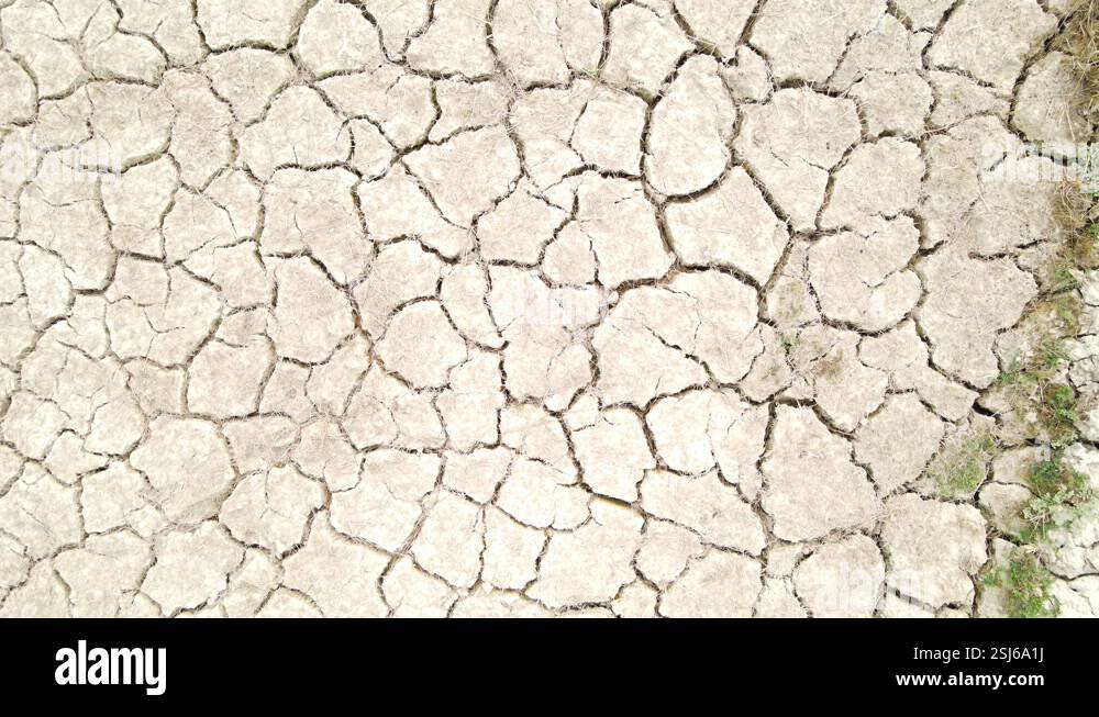 Bird's eye view of severe drought, desertification process, cracked ...