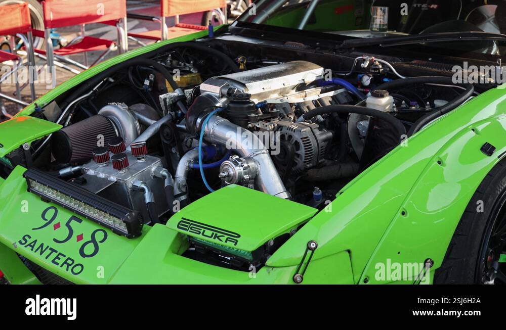 Close-up View of the Engine of a Competitive Grand Touring Car Stock ...