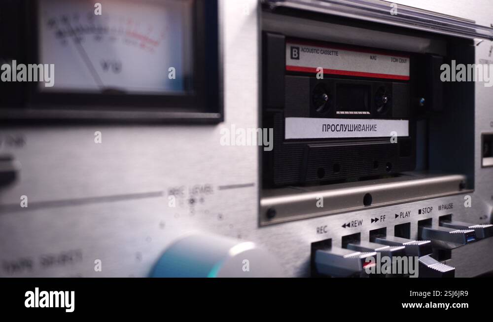 Russian Wiretap Audio Cassette Tape Recording Playing in Vintage Deck ...
