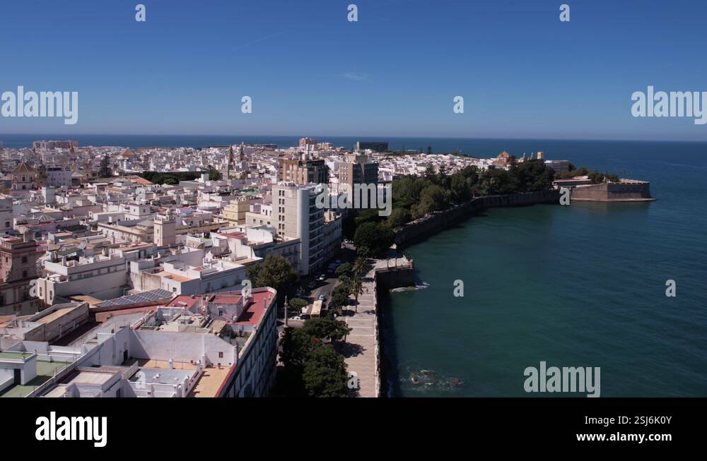 Cádiz Spain, Aerial View of Waterfront Buildings and Promenade by ...