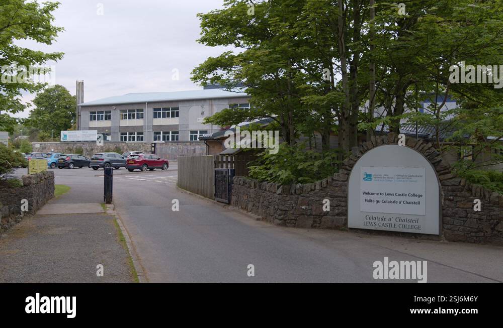 Static shot of a small college and university campus in the castle ...