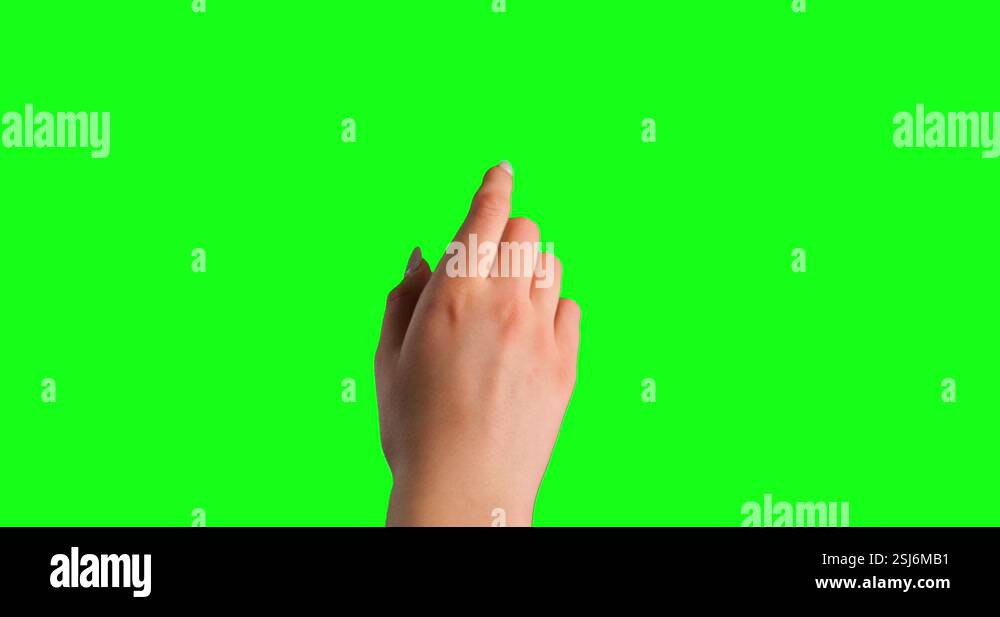 Hand tapping twice on a digital screen on a green screen background ...