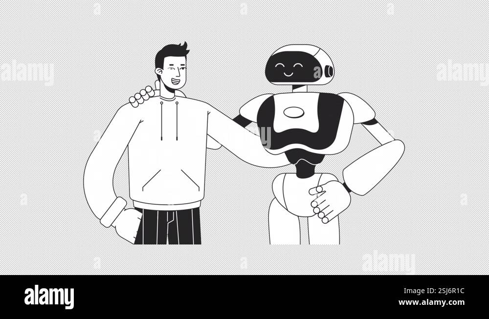 Human embracing robot bw animation Stock Video Footage - Alamy