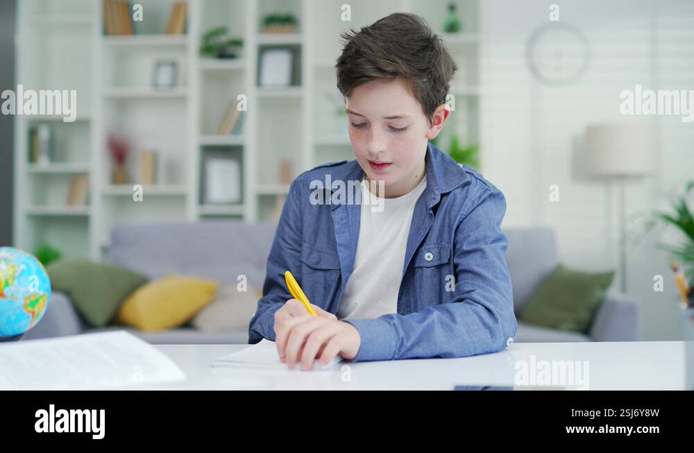 Webcam vew Schoolboy learn online remotely lecture by video call ...