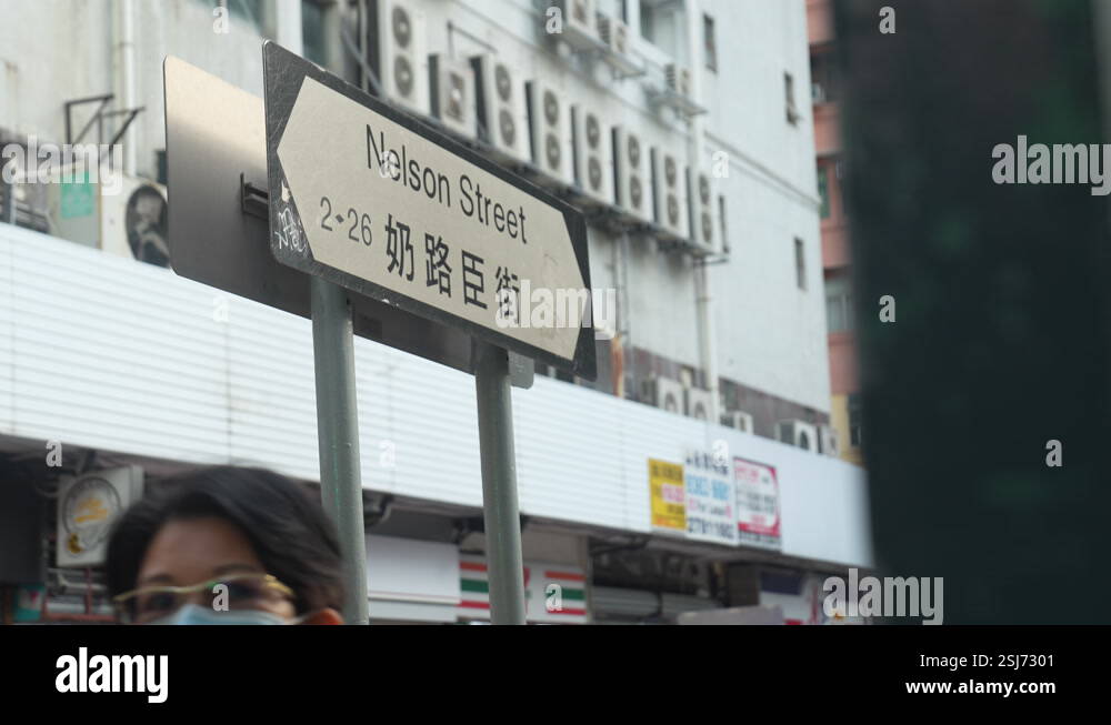 Static shot of people walking in busy Nelson Street in Hong Kong Stock ...