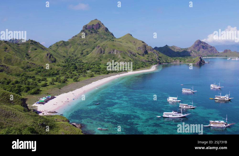 Picturesque Beach Paradise on Komodo Island in Indonesia - Aerial 4k ...